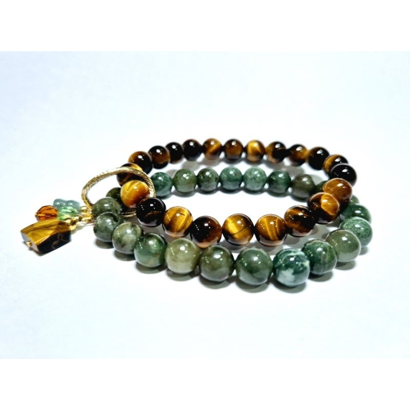 Authentic Burmese Jade and Tiger eye double layer bracelet for career ...